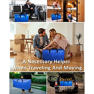 Extra Large Moving Bags with Strong Handles, 4 Pack Heavy Duty Storage Bags with Smooth Zipper, Oversized Storage Tote for Clothes Moving Supplies Dorm Essentials Household Containers