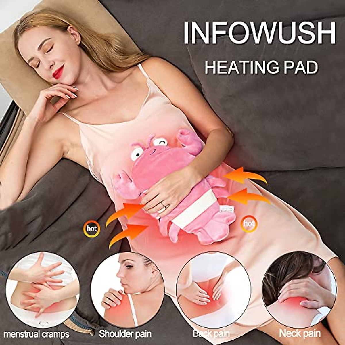 Infowush Microwave Wireless Heating Pad for Pain Relief,Lobster Plush Heating Pad with Removable Lavender Scented, Heatable Stuffed Animal,Hot Therapy for Cramps,Back,and Neck Pink