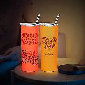 AGH 20 oz Sublimation Tumblers Glow In The Dark, 4PCS Luminous Skinny Straight Tumbler Blank, Glow From White To Green, Blue, Orange, Red, With Stainless Straw and Lid for Coffee Mug Thermos