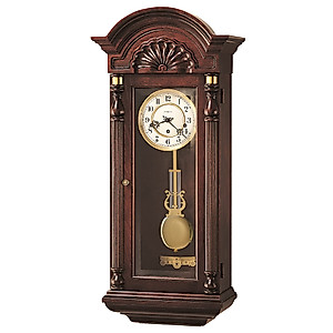 Howard Miller Jennison Wall Clock 612-221 – Vintage Mahogany Finish, Vintage Home Decor, Brass-Finished Lyre Pendulum, Key-Wound, Triple-Chime Movement