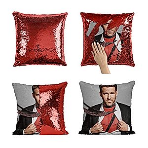 Generic Ryan Reynolds Sexy Pillowcase,Decor Office Decorative,Funny Gift for Kids,Interesting Finds,Magic Mermaid Reversible CushionNO Pillow Insert,Red,NO PILLOW INSERT