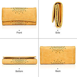 APHISON Womens Wallets RFID Blocking PU Leather Clutch Long Wallet for Women Card Holder Phone Organizer Ladies Travel Purse Hollow Out Sunflower Design Gift Box 2214 YELLOW