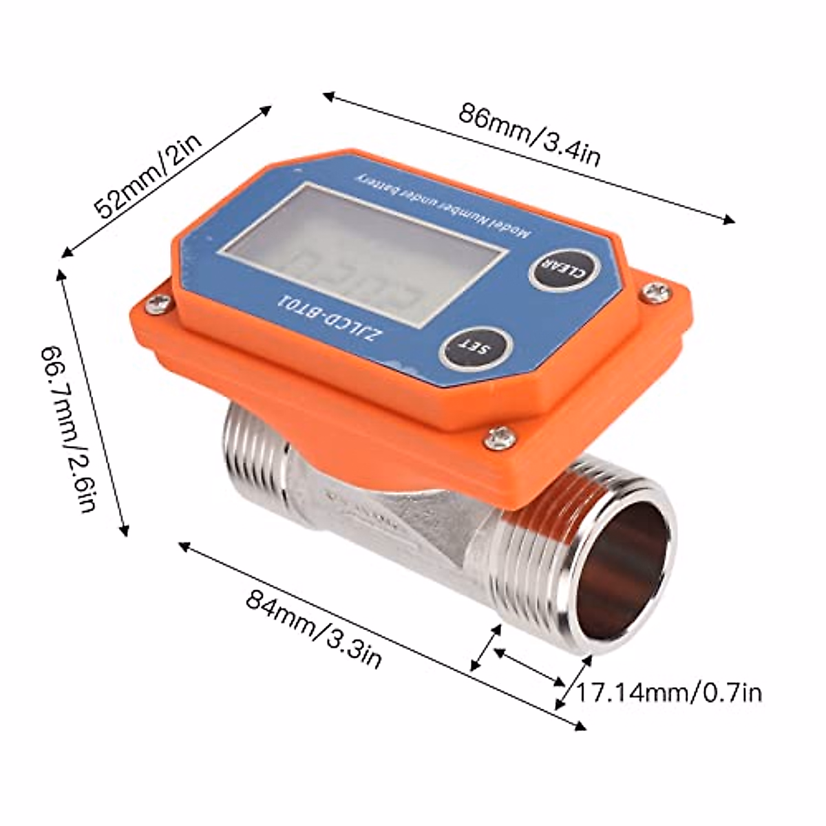 CUEI Turbine Flow Meter, High Accuracy Stainless Steel Electronic Digital Display Flowmeter, Gallon/Liter Acid Alkali Resistance Sensor Liquid Water Flowmeter for Farmland Irrigation, Swimming Pool