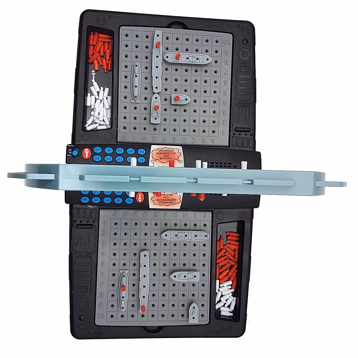 LEXIBOOK Talking Sea Battle (French, English, Spanish, Portuguese), Electronic Board Game 1 or 2 Players, Interactive, Light and Sound Effects, Strategy, Battery Operated, Grey/Black, GT2800US