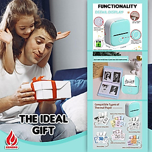 T02 Mini Printer, Portable Sticker Printer Efficiently and Quickly, Thermal Printer for Study Notes, Pictures, DIY, Label, Free App with Multiple Templates-for Android & iOS Green