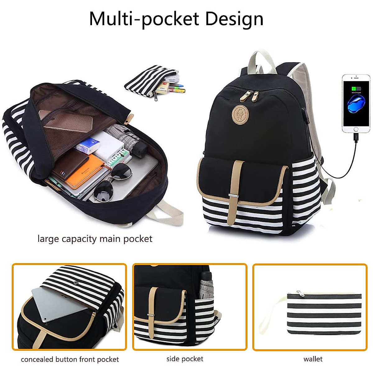 Lmeison Cute Backpack for Teen Girls, Lightweight School Bookbag 15.6'' Laptop Backpack with USB Charging Port