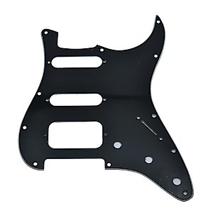 KAISH 11 Hole American Modern Strat Style HSS Pickguard 2-Screw Round Corner Humbucking Pickup Mounting for Stratocaster/Strat Black 3 Ply