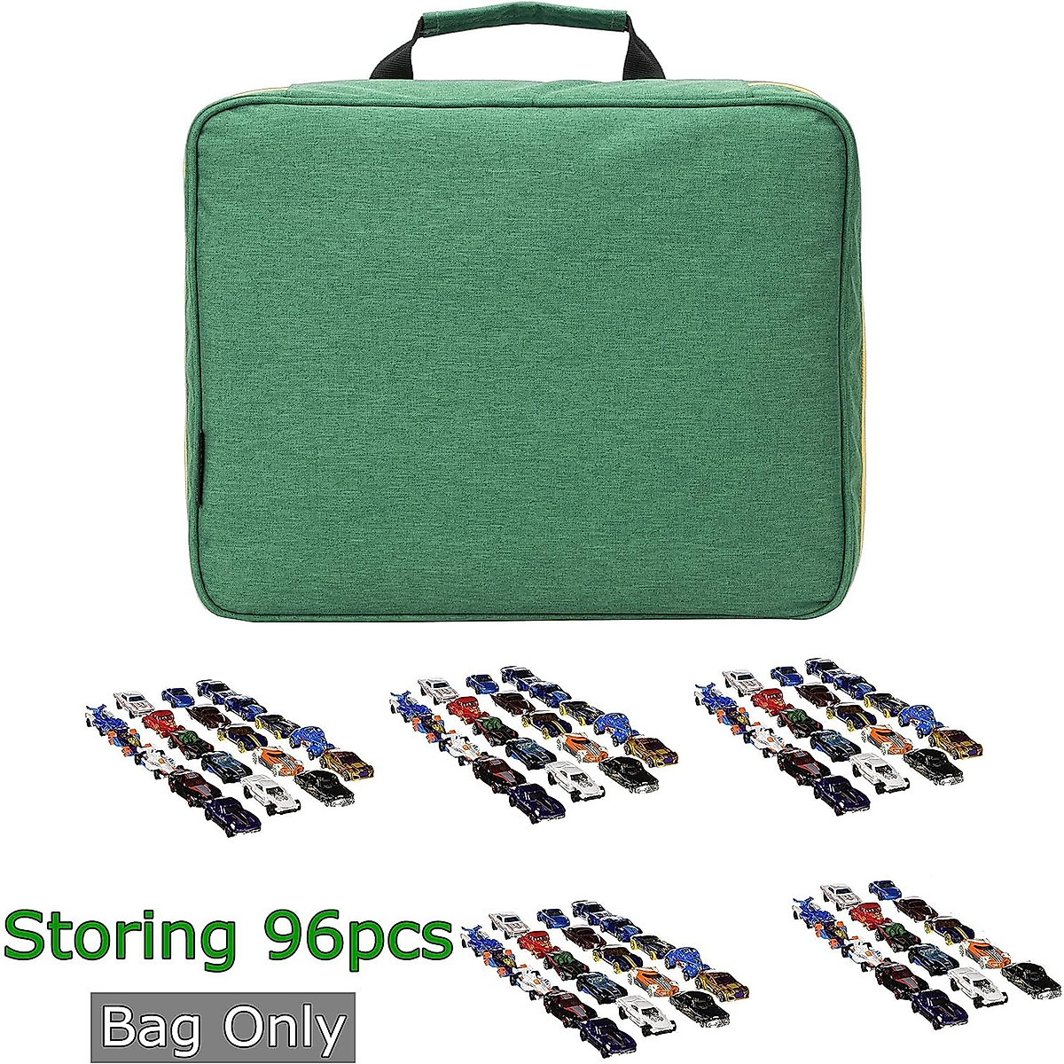 KISLANE 96 Toy Cars Storage Case Compatible with Toy Cars, Toy Cars Organizer Storage for Mini Toys, Toy Cars Car, Matchbox Cars, Small Dolls(Bag Only) (Green)