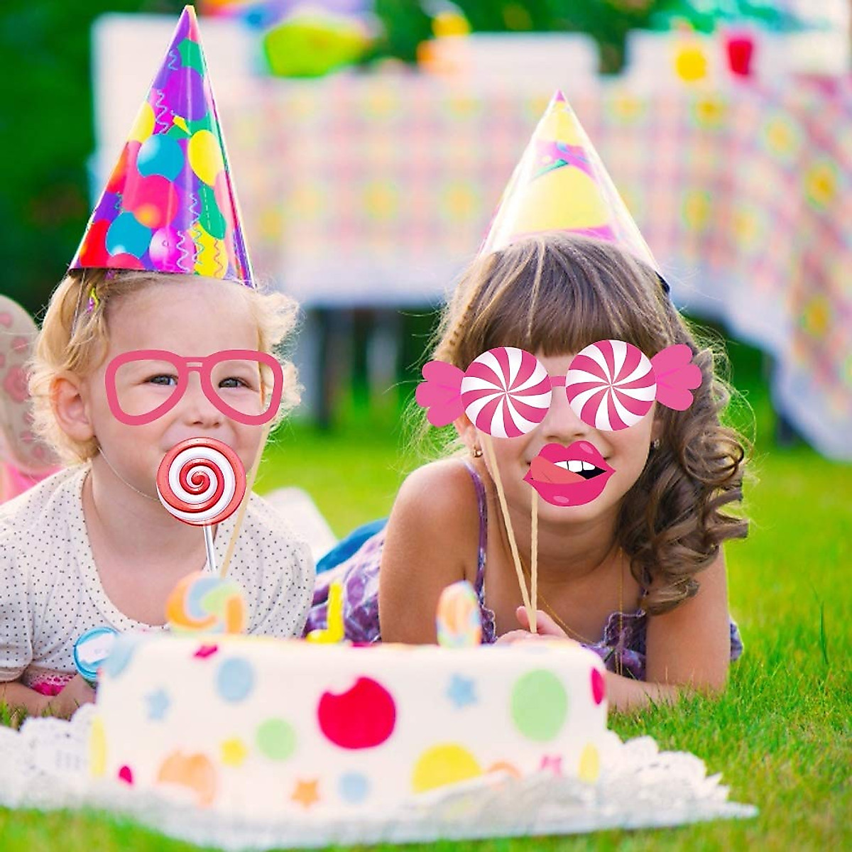 Kristin Paradise 25Pcs Candy Land Photo Booth Props with Stick, Candyland Selfie Props, Candy Shop Party Supplies, Lollipop Birthday Theme Backdrop Decorations, Boy Girl First 1st Bday Baby Shower