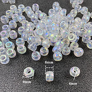 300 Pieces Pony Beads AB Colors Acrylic Pony Beads Plastic Pastel Beads Spacer Beads Shape Pony Beads for DIY Crafts Braids Bracelet Jewelry Making (6x9mm, Clear AB)