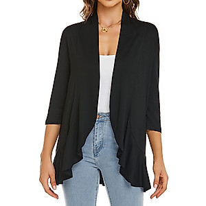 YnimioAOX Women's Open Front Cardigan 3/4 Sleeve Solid Casual Kimono Sweater Coat,X-Large,N20-autumn black