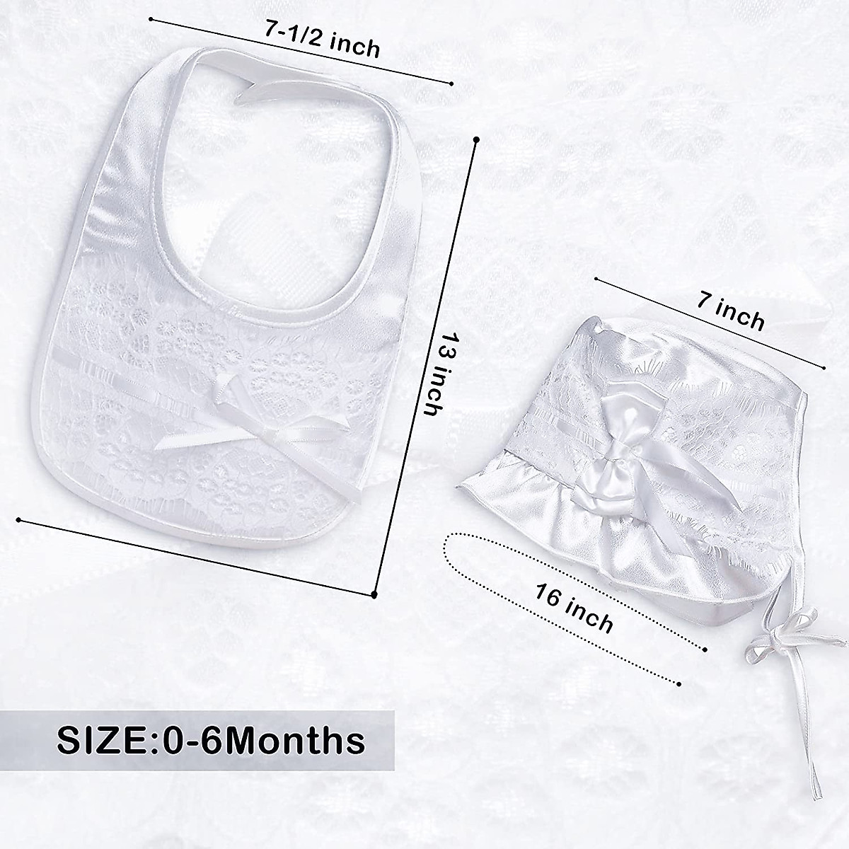Booulfi Baptism Bib White Bibs for Baby Girl, Infant Toddler Feeding Bibs and Hat Set with Lace Satin Ribbon