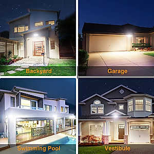 Onforu 2 Pack 60W Flood Lights Outdoor, 6000LM LED Flood Light Outdoor Switch Controlled, IP65 Waterproof Outdoor Flood Light Fixture with 3 Adjustable Heads, 6500K Security Light for Eave Garden Yard