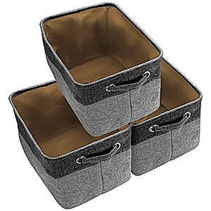 Sorbus Fabric Storage Cubes 15 Inch- Big Sturdy Collapsible Canvas Storage Bins with Dual Handles- Foldable Closet Cubes- Decorative Storage Baskets for Shelves | Home & Office Use- 3 Pack| Grey/Tan