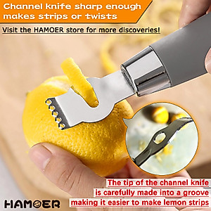 HAMOER Lemon Citrus Zester Tool Cheese Grater for kitchenaid-Multipurpose grooved channel knife scraper,Stainless steel blade and ergonomically designed curved handle