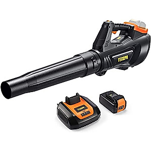 TECCPO 40V Cordless Leaf Blower Brushless, 420 CFM/110 MPH, 2.5Ah Samsung Battery and Charger Included, Fast Installation, 5-Speed Axial Blower, for Lawn Care and Snow Blowing -TDLB4025A
