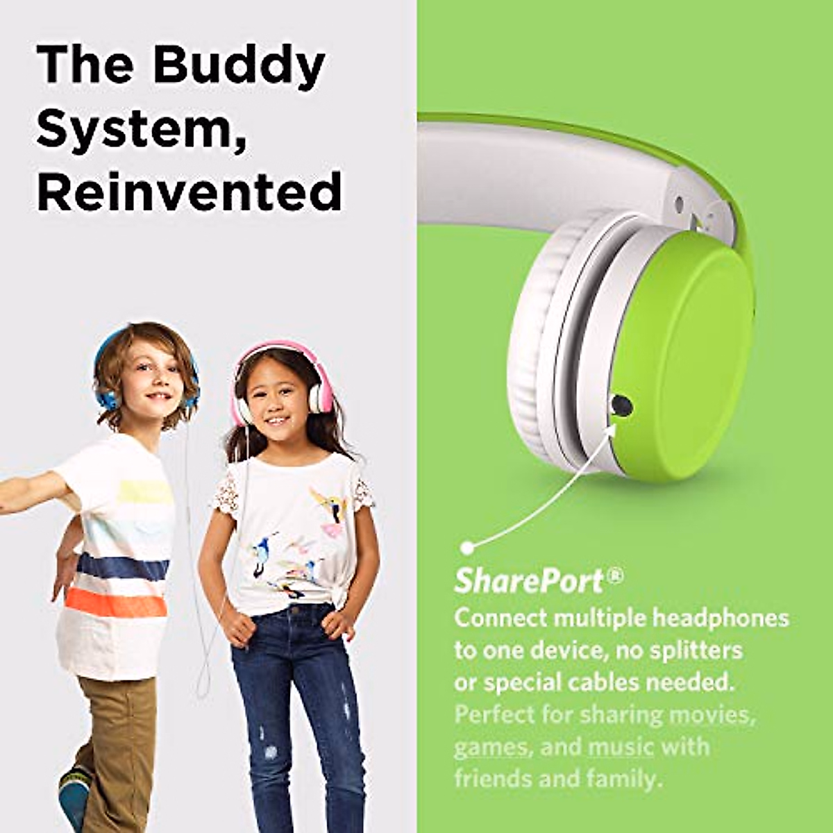 LilGadgets Connect+ Kids Headphones Wired with Microphone, Volume Limiting for Safe Listening, Adjustable Headband, Cushioned Earpads for Comfort, School Headphones for Kids, Green