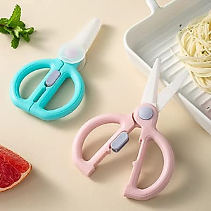 DAMPEN Ceramic Scissors for Baby Food,Portable Baby Food Scissors,Children Safety Food Cutter,with Blade Cover and Travel Case (PINK AND GREEN)