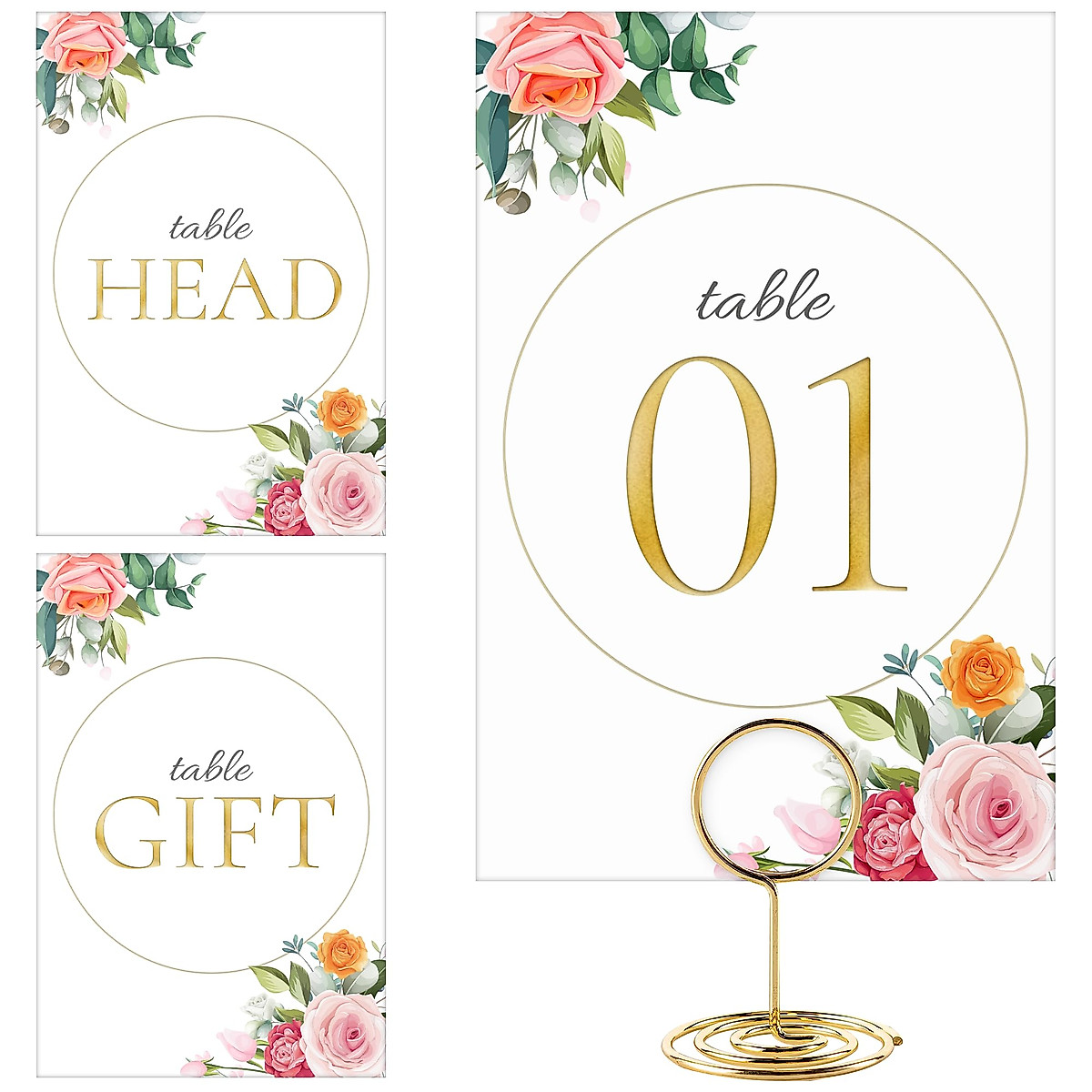 Table, Numbers, Cards 1-30 and Mini Table Numbers, Holders, Table, Numbers, Card for Wedding, Anniversary, Birthday, Party Table, Numbers, Cards Floral, Size 4'x6' Plus Head Table Card and Gift