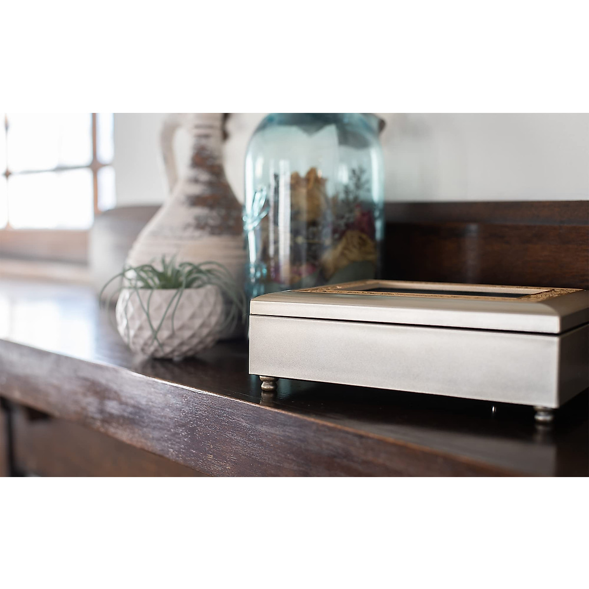 Cottage Garden Wings of Gold Loved One Watching Silvertone Gold Ornate Inlay Music Box Plays Wind Beneath My Wings