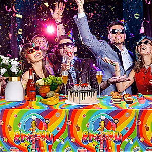 3 Pieces Plastic Groovy Tablecloths Retro Hippie Table Covers for Rectangle Table, Disposable Rainbow Party Decorations for 60s 70s Boho Themed Birthday Baby Shower Carnival Party (Tie Dye Style)