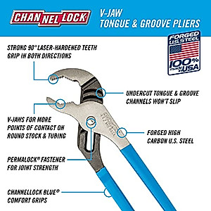 Channellock 442 Tongue and Groove Pliers, 12 In, Black, Blue, Silver