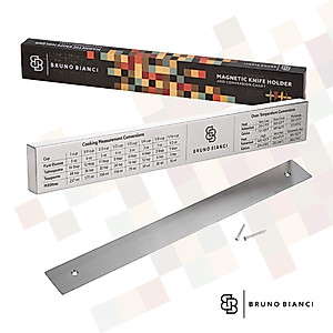 Bruno Bianci Magnetic Knife Strip ​with​ Cooking Conversion Charts ​-16 Inch ​Premium Wall-Mounted Knives Organizer, Space-Saving Kitchen Utensil Holder ​for Home Cooks and Master Chefs