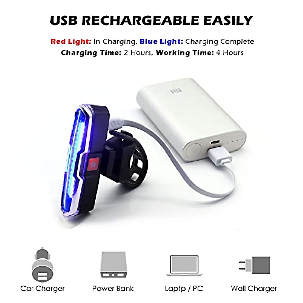 Bike Tail Light Powerful 110 Lumens - Waterproof & Rechargeable USB-C, Quick Release Mounts with 5 Red/Blue Modes for Night Riding, DON PEREGRINO B2 Rear Bike Light