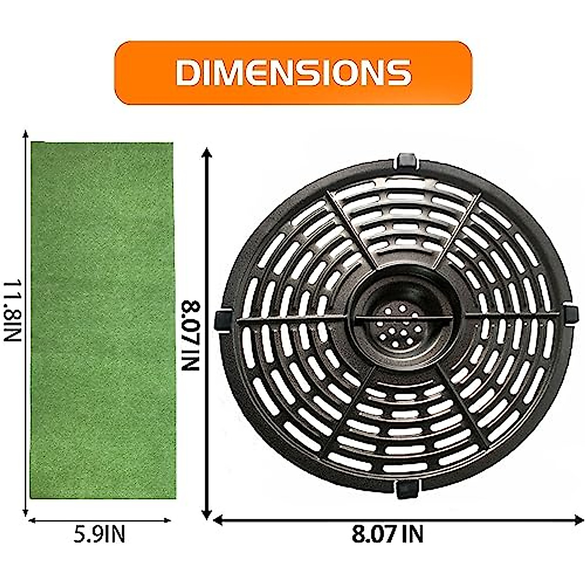 BeranWung 3.7QT Round Air Fryer Grill Plate for PowerXL/Chefman/Gowise/Crux Air Fryers, Upgraded Nonstick Air Fryer Grill Pan, Crisper Tray Rack Grate for Chefman 3.6QT/3.5QT Air Fryers