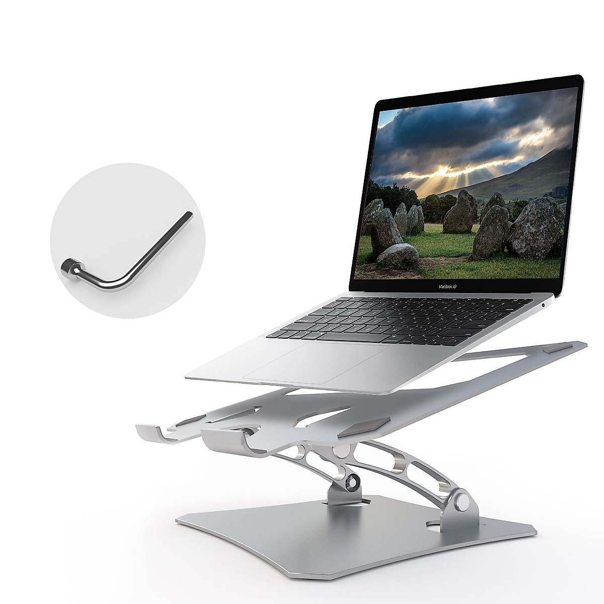Laptop Stand, Foldable Laptop Stand, Portable Computer Stand, Travel Laptop Stand, Foldable Adjustable Ergonomic Laptop Stand Lift Desk for 10 to 17 Inch Laptops, Silver Aluminum Bracket