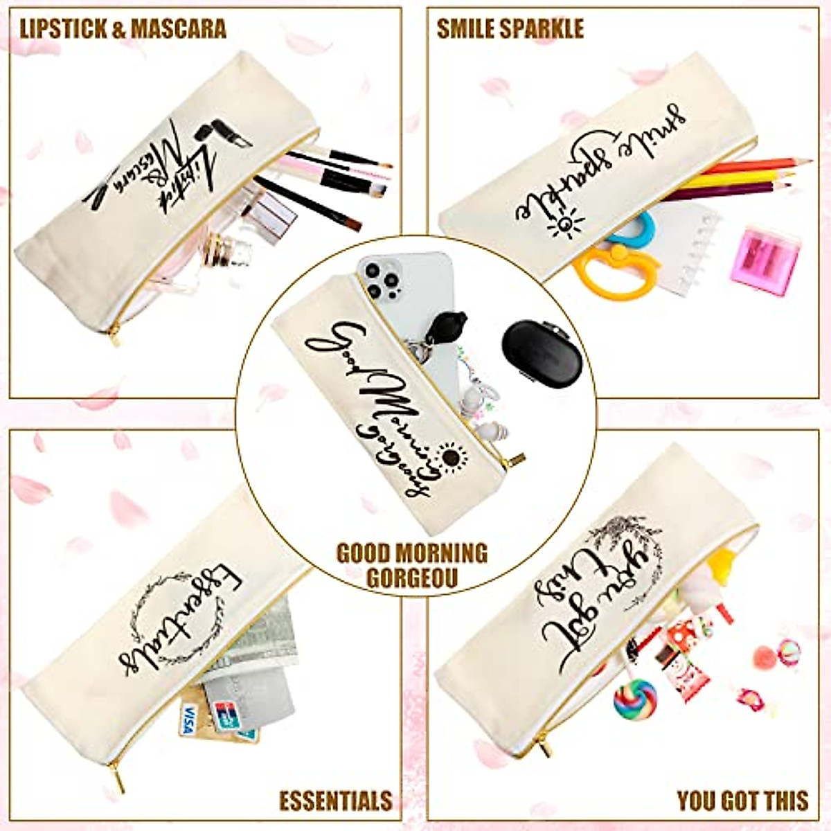 10 Pieces Canvas Pencil Bag with Zipper Canvas Pen Pouch Makeup Bag Pencil Case Cosmetic Bag Travel for Office and Back to School, 7.9 x 3 inch
