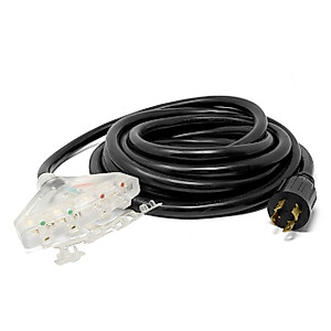 WEN PC2514 25 ft. 30-Amp 10-Gauge STW Fan-Style 10/4 Generator Extension Cord (converts L14-30R to Four 5-20R outlets), Black