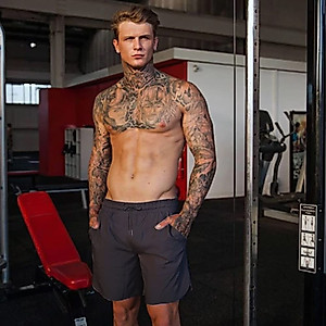 COOFANDY Men's 2 Pack Gym Workout Shorts 7 Inch Quick Dry Athletic Shorts Lightweight Running Shorts with Pockets Black/Dark Grey