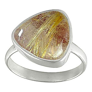 SURYAGEMS Cabochon Trillion Sterling Silver Natural Rutile Quartz Jewelry Women Daily Wear Ring Size 4-13