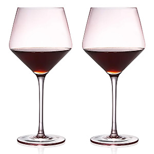 ANNIE LAURIE Pink Colored Wine Glass - Set of 2 - Large 22 oz Stemmed Glassware - Hand-Blown Crystal Glasses, White & Red Wine, Water, Cocktail - Bachelorette, Party, Celebration, Birthday