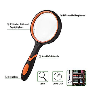 MODOWEY 4Pcs Magnifying Glass, 10X Magnifying Glass Handheld for Kids Seniors, 75mm Magnify Glasses Lens Non-Slip Soft Handle Page Magnifier for Reading, Explorin, Crafts, Plant, Science