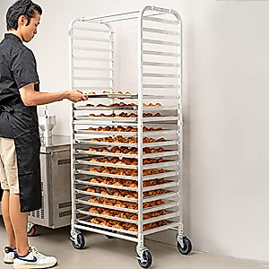 Restaurantware Kitchen Tek 28.25 x 18 x 69.25 Inch Bun Pan Rack 1 Sideload Sheet Pan Rack - Full-Height 2 Locking & 2 Non-locking Casters Silver Aluminum Bun Pan Rack With Wheels Holds 20 Pans