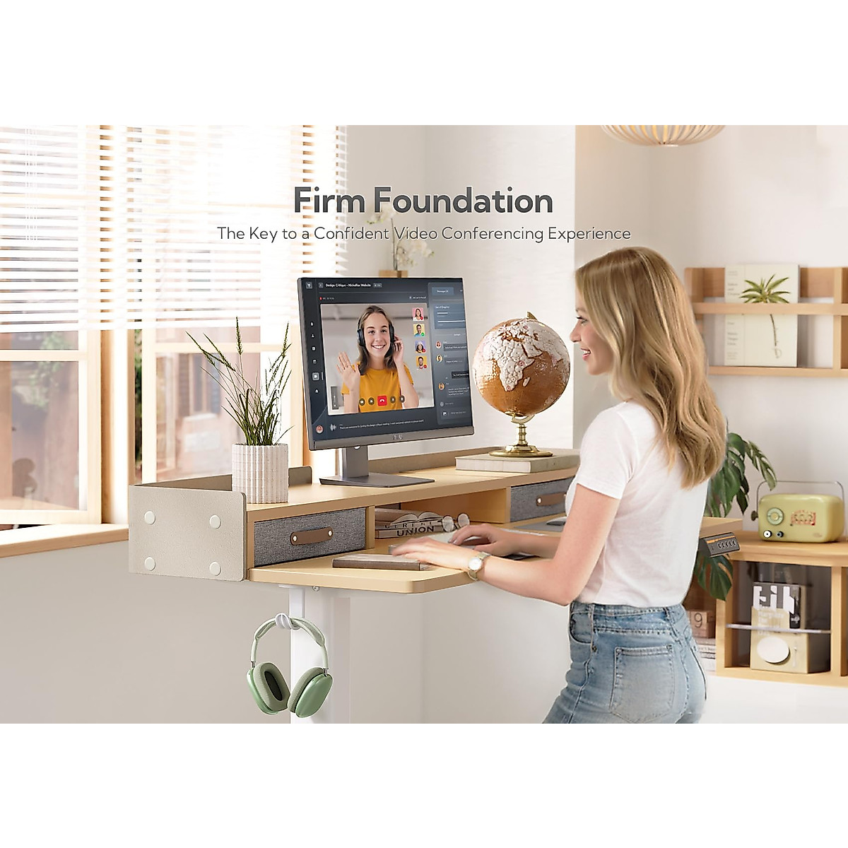 Claiks Standing Desk with Drawers, Adjustable Stand Up Electric Standing Desk Adjustable Height, Sit Stand Desk with Storage Shelf and Splice Board, 59 Inch, Natural