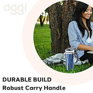 Oggi Multigrip Stainless Steel Thermal Travel Mug - Midnight Blue, 16oz, with slide open lid for hot and cold beverages.