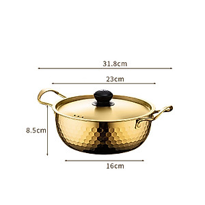 MagiDeal Korean Ramen Noodle Pot Kitchen Cookware Stainless Steel Easy to Clean Saucepan Soup Pot for Camping Hiking Noodle Eggs Stew, 22cm Gold, optional