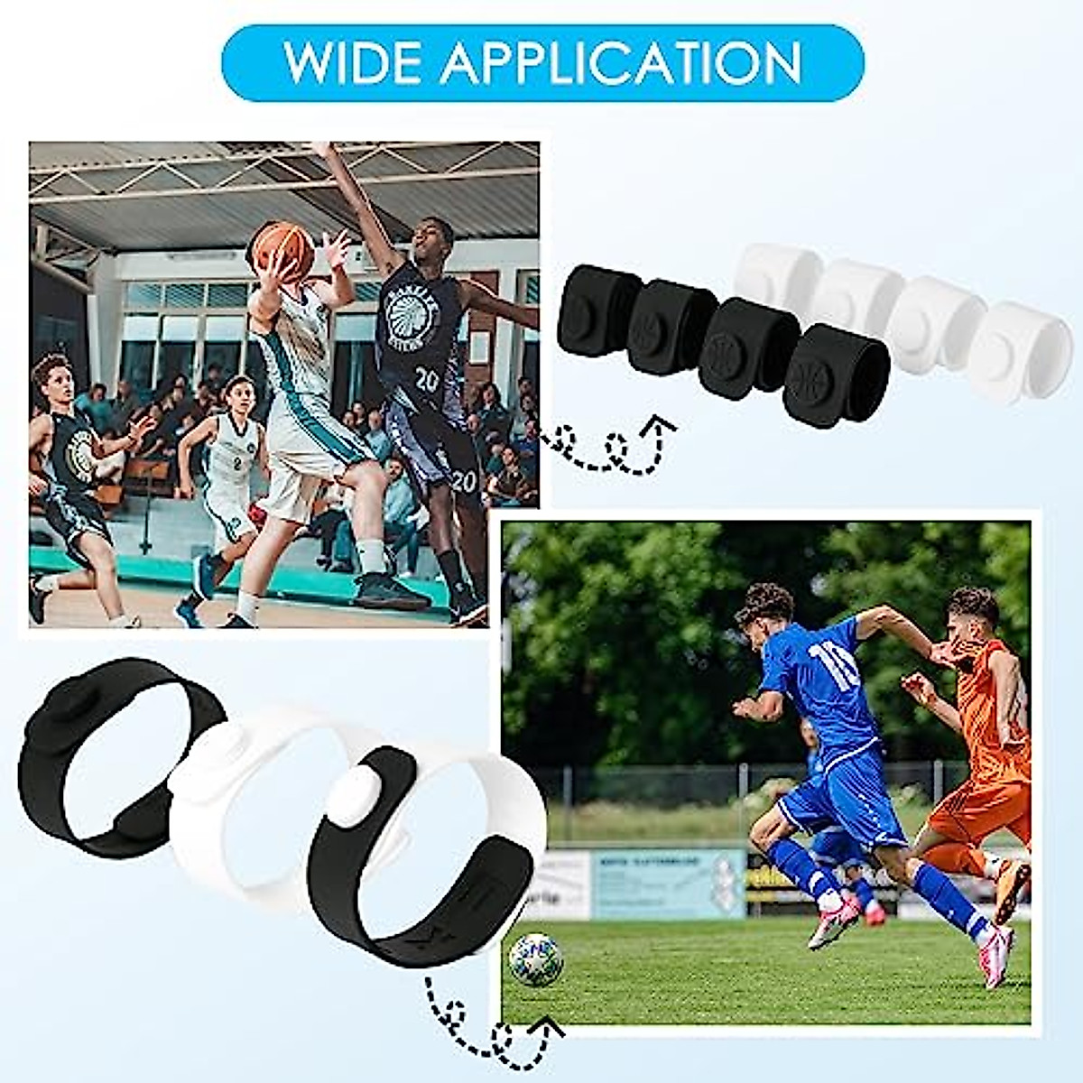 XMJY 2 Pairs Jersey Sleeve Bands - Boys Girls Silicone Sleeve Straps for Shirts, Perfect Sleeve Holders for Sports Activities (Black+White)