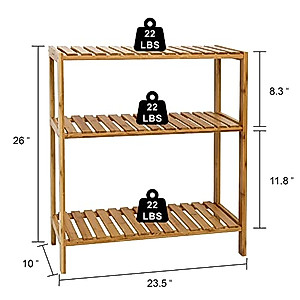 KINTNESS 3-Tier Bamboo Bathroom Shelf, Stand Utility Storage Shelf Free Standing Multifunctional Storage Rack Organizer (3 Tier) …
