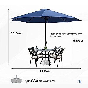 Mansader 11Ft Patio Umbrella Outdoor Table Market Umbrella with 8 Sturdy Ribs (Navy Blue)