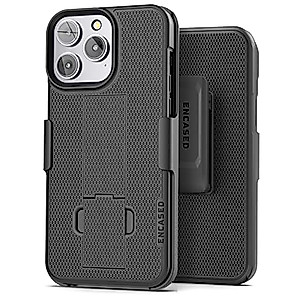 Encased DuraClip Holster Designed for iPhone 14 PRO Case with Belt Clip and Kickstand (Matte Black)