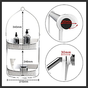 EMT ETRENDS Plastic Shower Caddy over Shower Head/Door,Hanging Shower Caddy, 2 in 1 Adjustable Shower Organizer,Rust Resistant No Drilling Anti-Swing Shelf for Bathware (4 suction cup, White)