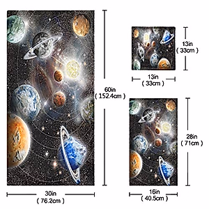 Naanle Space Planet Star System Print Soft Luxury Decorative Set of 3 Towels, 1 Bath Towel+1 Hand Towel+1 Washcloth, Multipurpose for Bathroom, Hotel, Gym, Spa and Kitchen