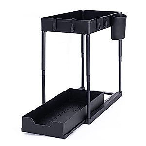 Height Adjustable Under Sink Organizers and Storage, 2-Tier Sliding Cabinet Organizer for Bathroom Kitchen Office (1)