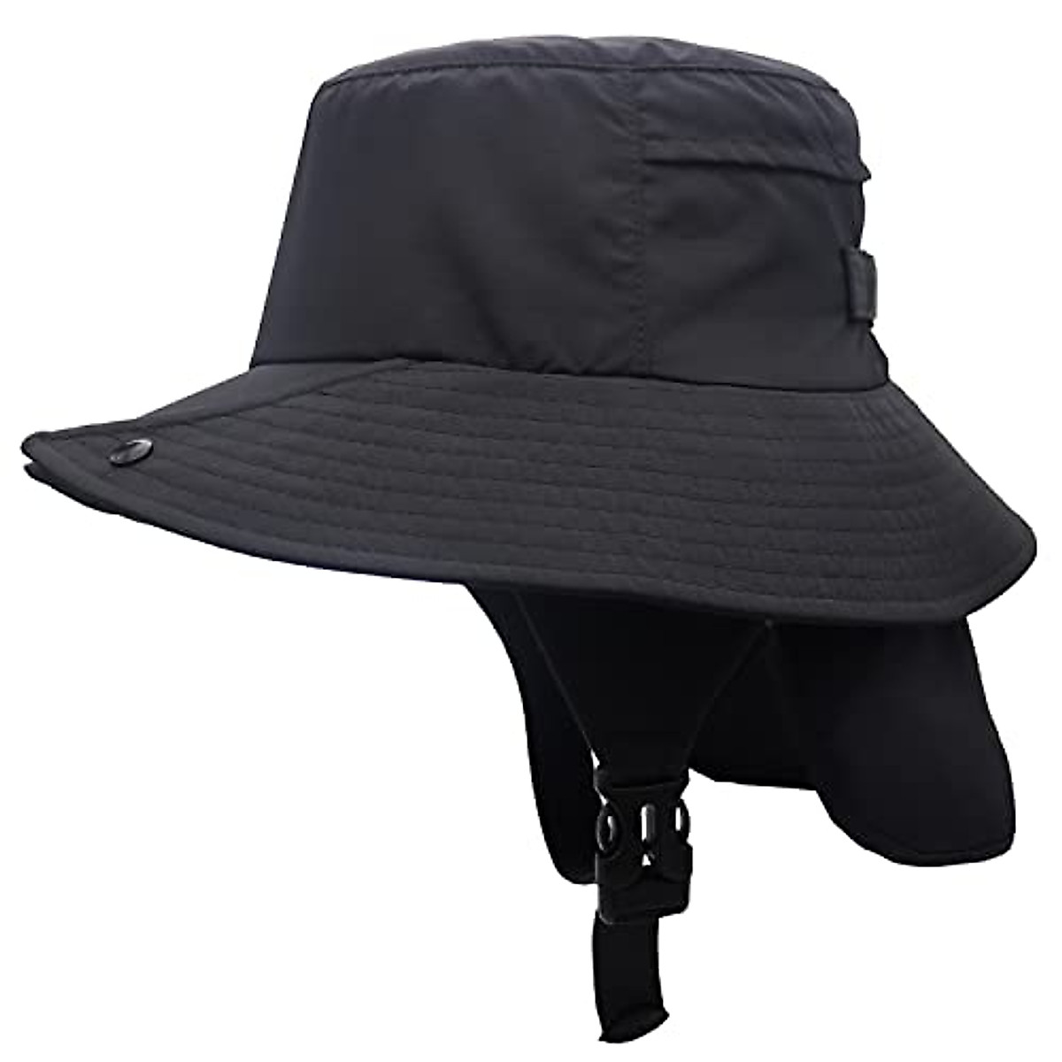 Surf Bucket Hat, Men Sun Hats with Neck Flap for Surfing, Boating, Water Sports Black