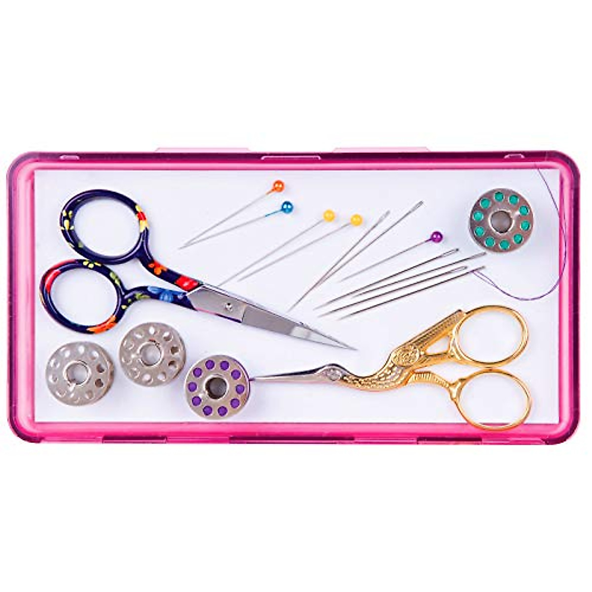 ArtBin 6905AB Sew-Lutions Slim Line Magnetic Box, [1] Small Art & Craft Organizer, Polypropylene Plastic with Magnetic Bottom, Translucent Raspberry