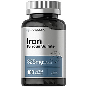 Iron Ferrous Sulfate | 325mg | 180 Count | Vegetarian, Non-GMO & Gluten Free Dietary Supplement | by Horbaach